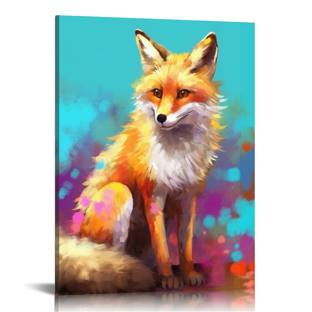 COMIO Colorful Fox Canvas Wall Art Fox Portrait Painting Abstract ...