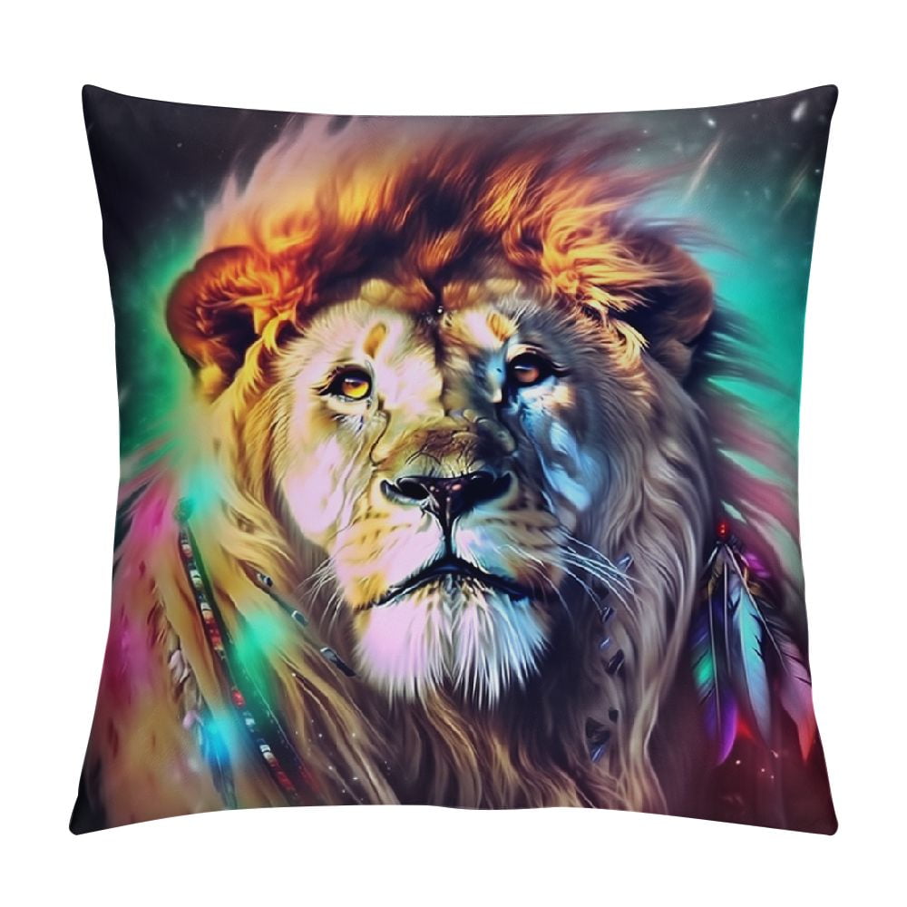 COMIO Colorful Lion Square Throw Pillow Covers Invisible Zipper Home ...