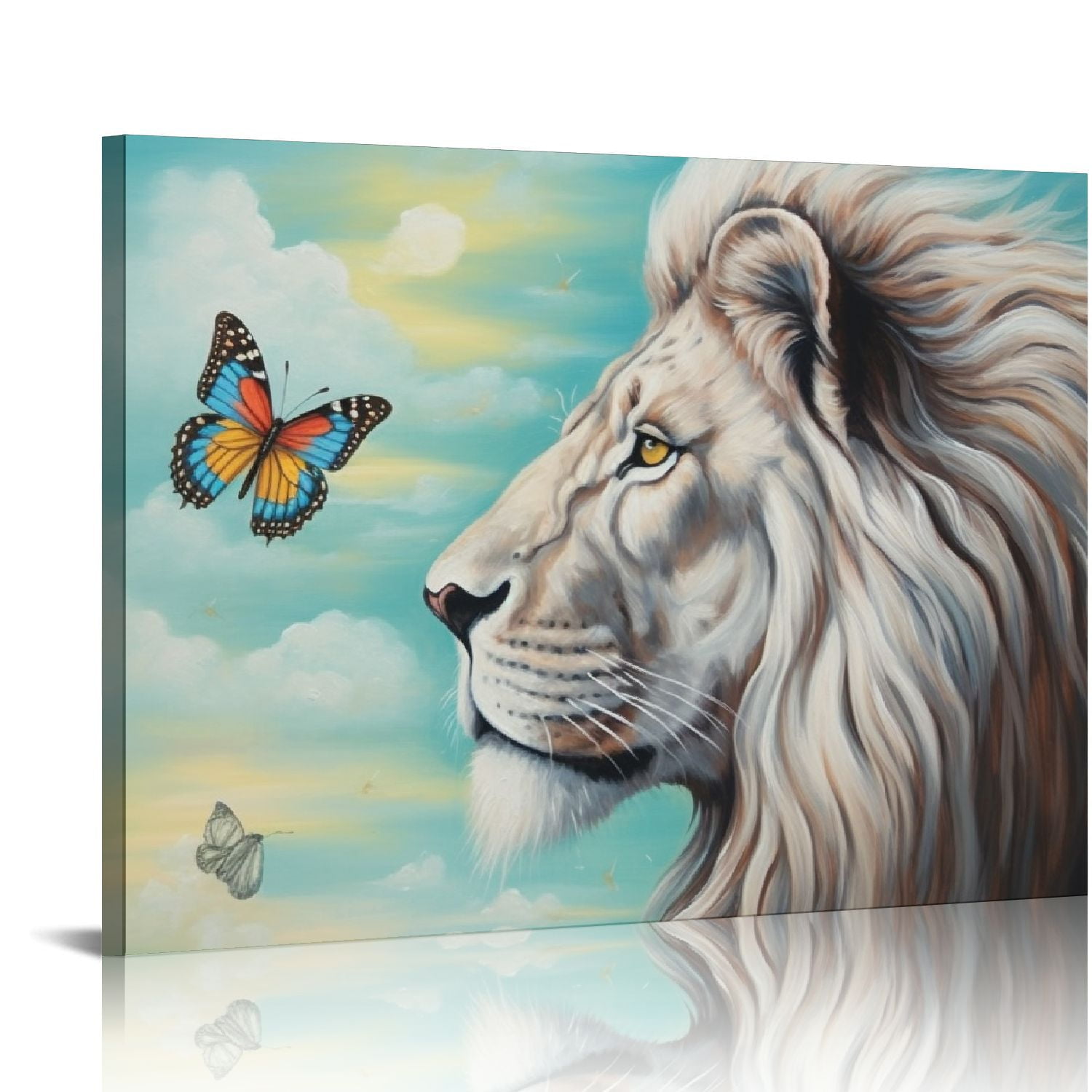 COMIO Colorful Lion Wall Art Lion And Butterfly Canvas Wall Art Gray ...