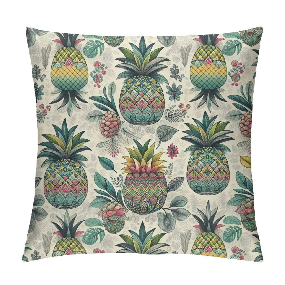 COMIO Colorful Pineapple Throw Pillow Covers Leaves Summer Tropical ...