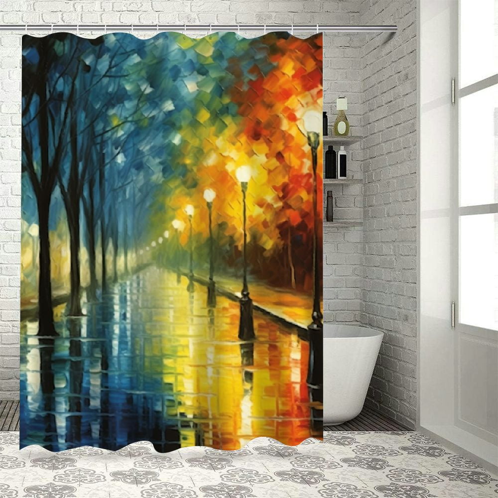 COMIO Colorful Rainbow Abstract Streetscape Shower Curtain for Bathroom ...