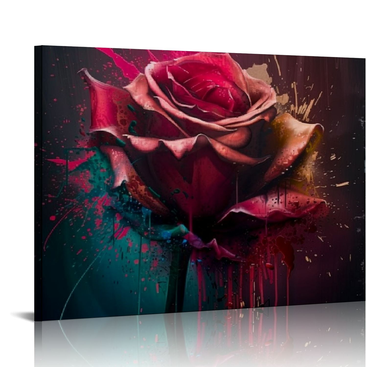 COMIO Colorful Rose Wall Art Abstract Graffiti Rainbow Flower Canvas ...
