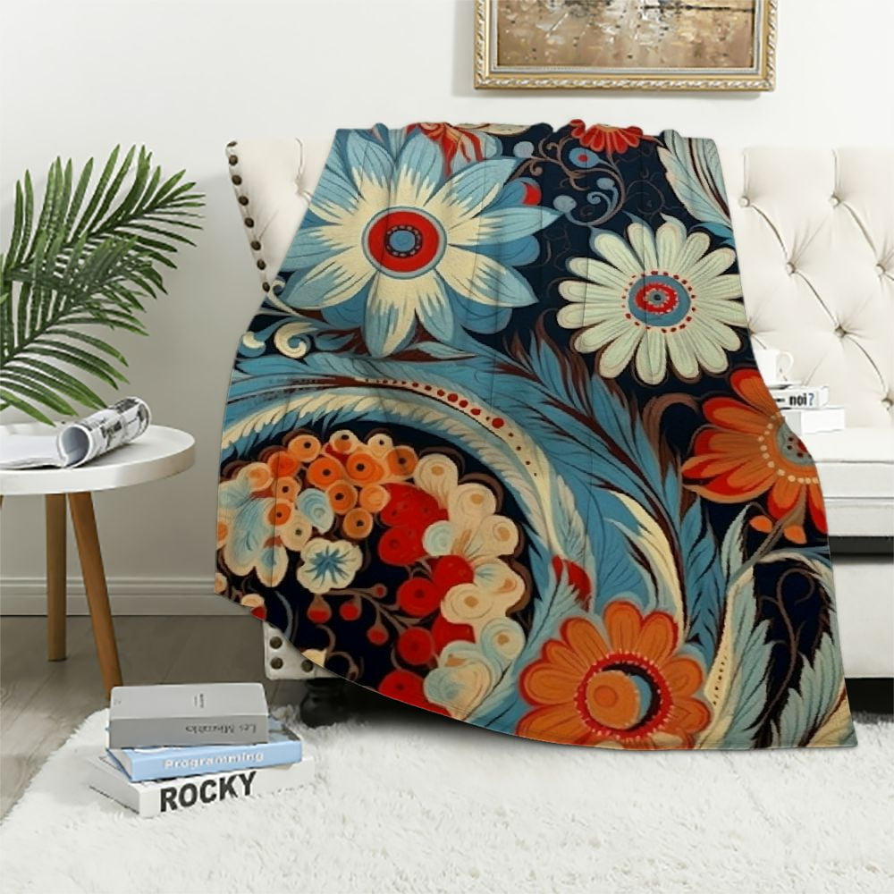 COMIO Colorful Spiraled and Curved Flower Throw Blanket, Baroque Floral ...