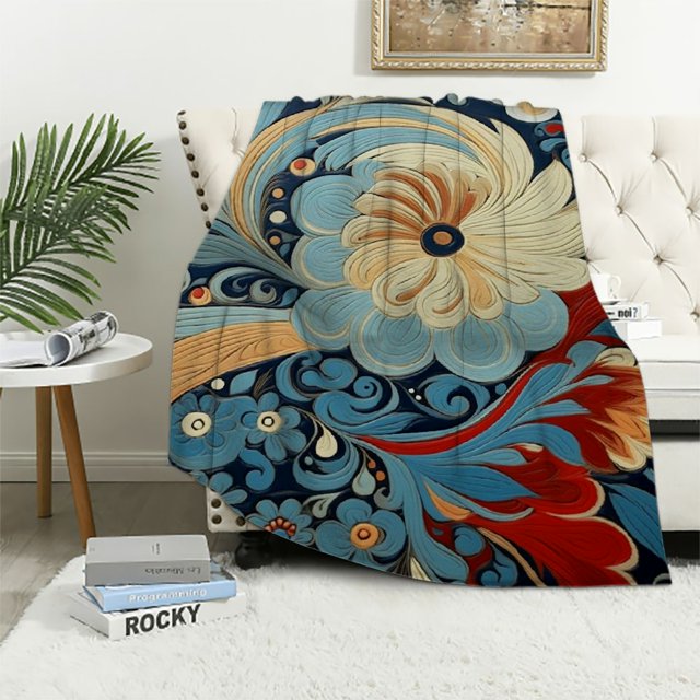 COMIO Colorful Spiraled and Curved Flower Throw Blanket, Baroque Floral ...