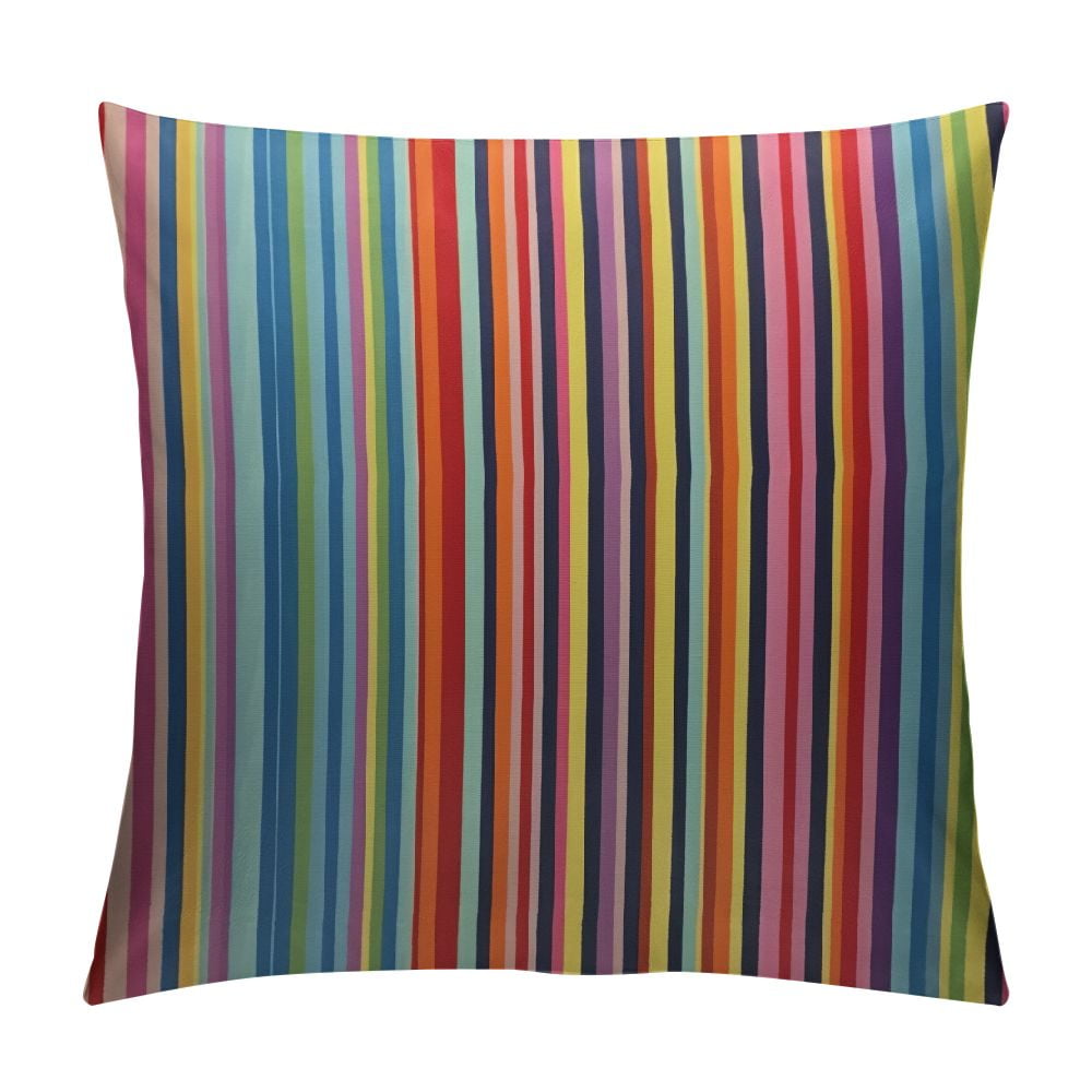 COMIO Colorful Stripes Pillowcase Yellow Blue Geometric Thin Lines Vertical Rainbow Cushion ...