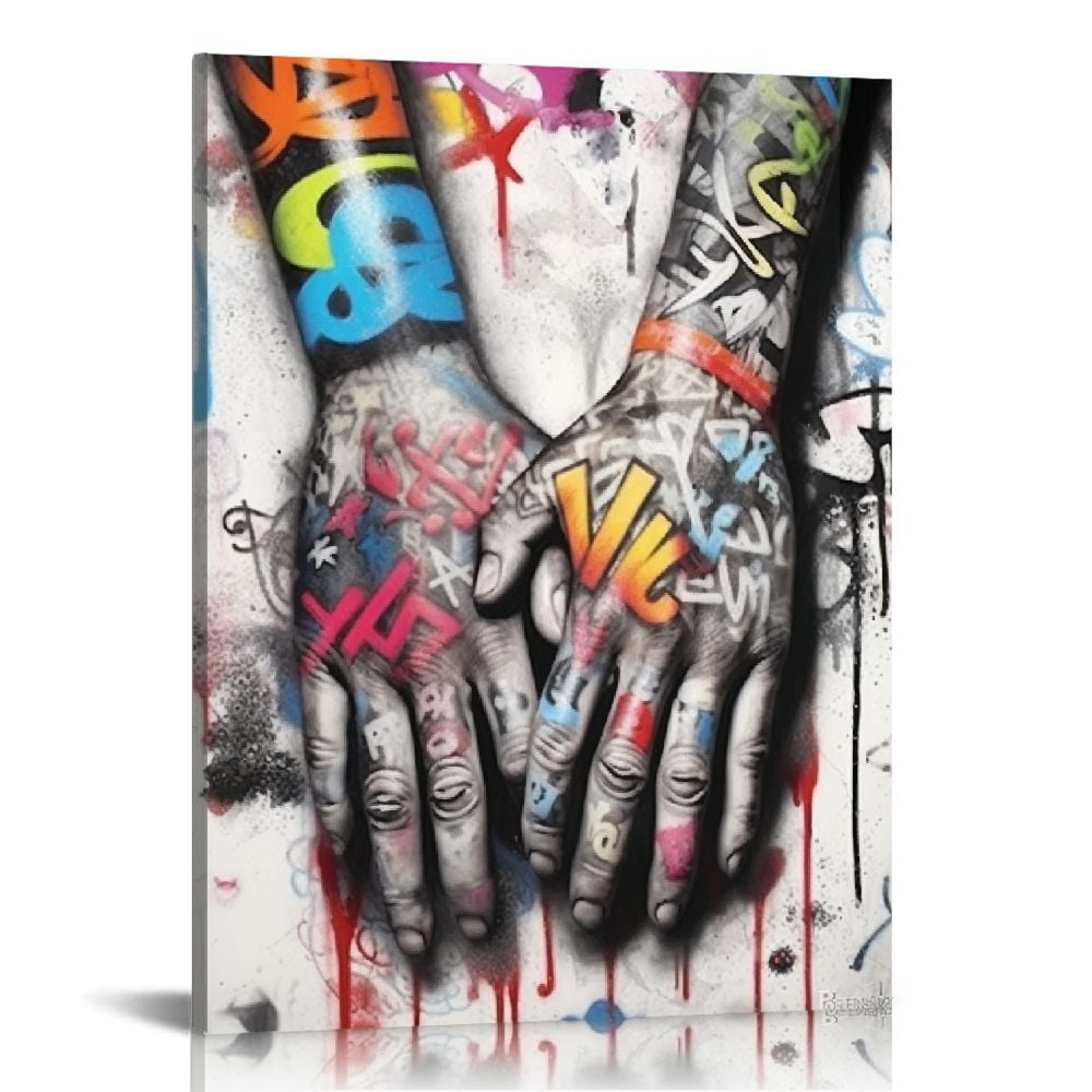 MLJA Colorful Wall Art Graffiti Wall Art Heart Holding Wall Art ...