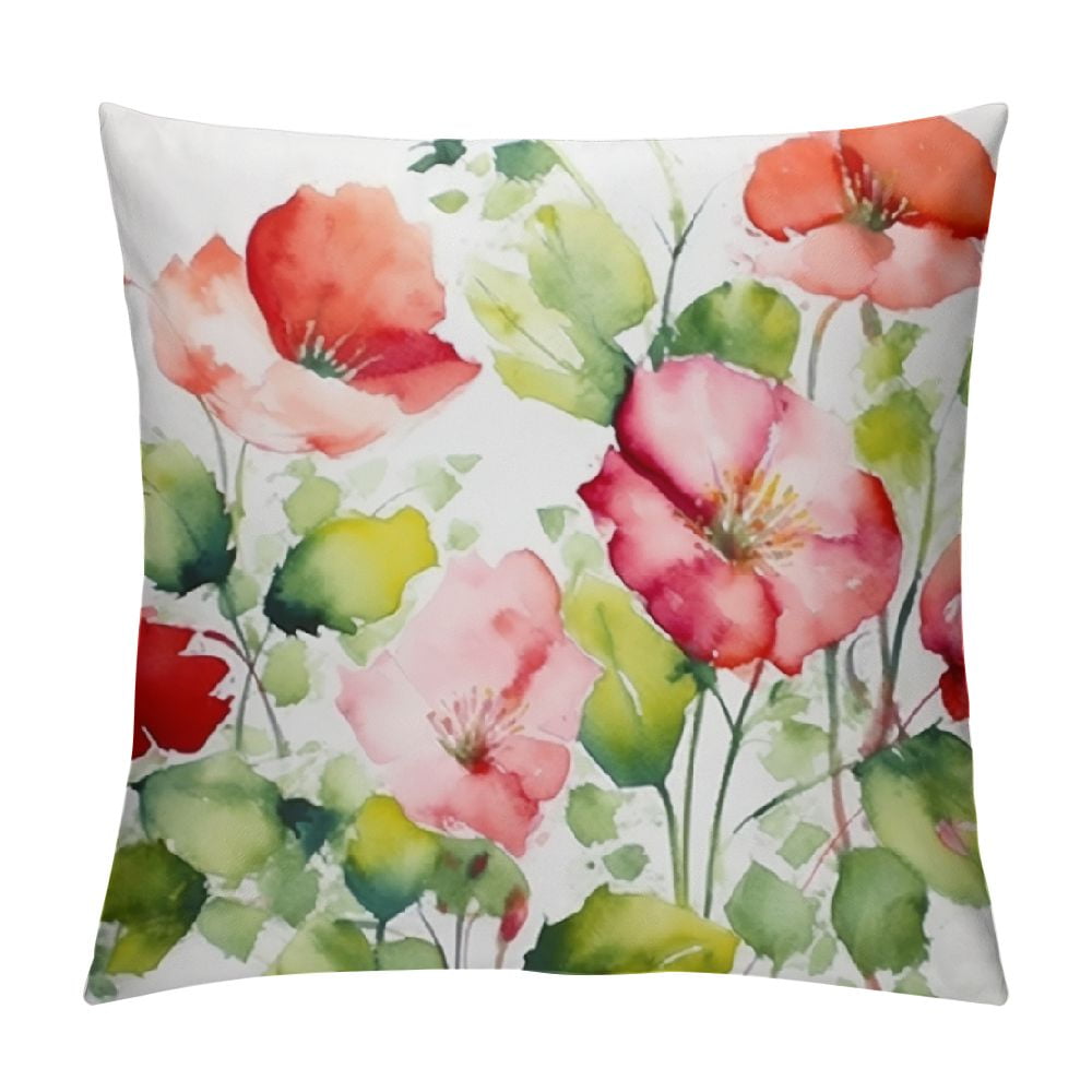 COMIO Colorful Watercolor Poppy Throw Pillow Covers,Abstract Decorative ...