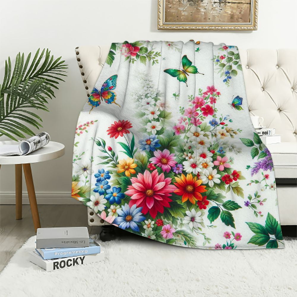COMIO Colorful Wildflowers Throw Blanket Botanical Plant Throw Blanket ...