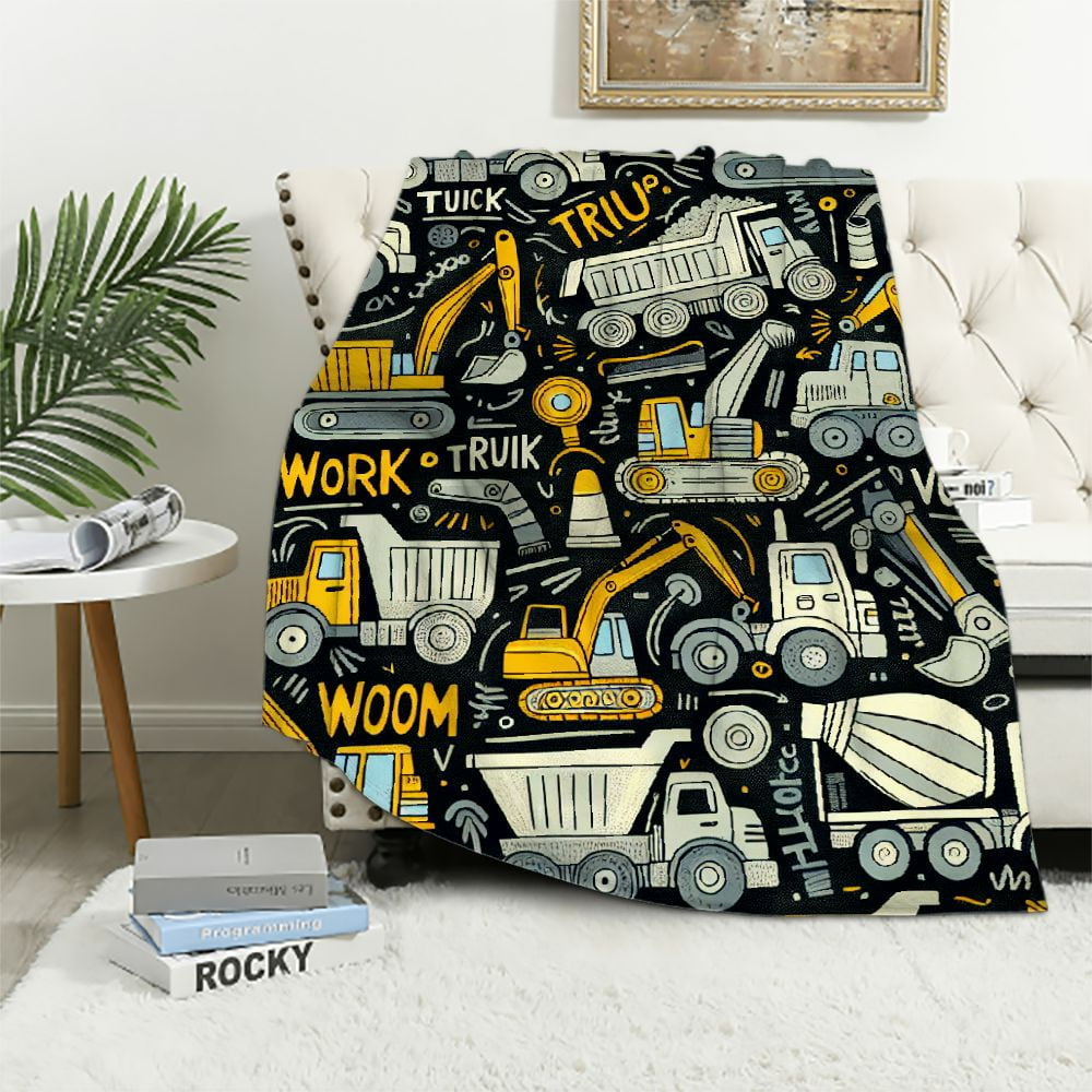 COMIO Construction Truck Blanket for Women Men, Soft Warm Flannel Truck ...