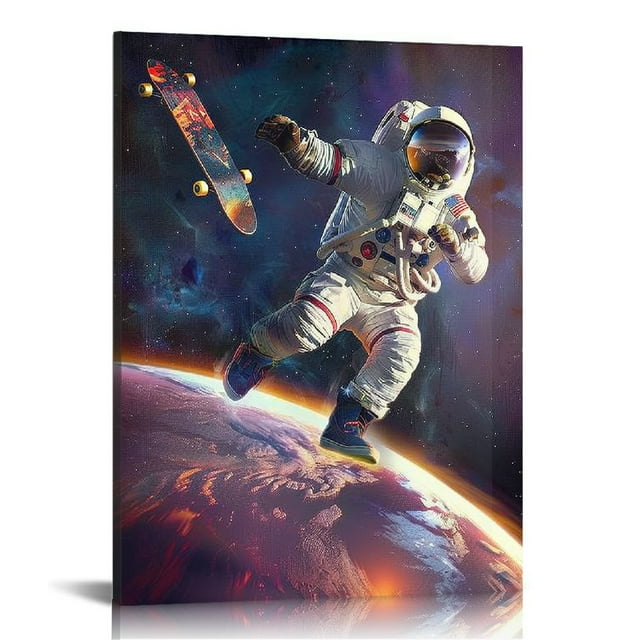 COMIO Cool Spaceman Poster Starry Sky Canvas Wall Art Astronaut on ...