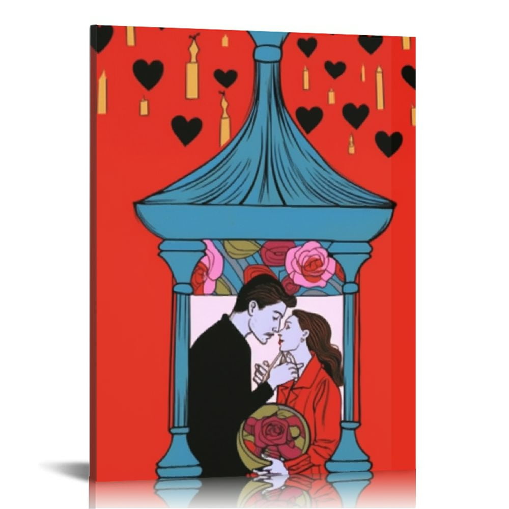 Comio Cosmic Illustrator Art Posters Time To Love Hourglass Couple Restaurant Canvas Wall Art