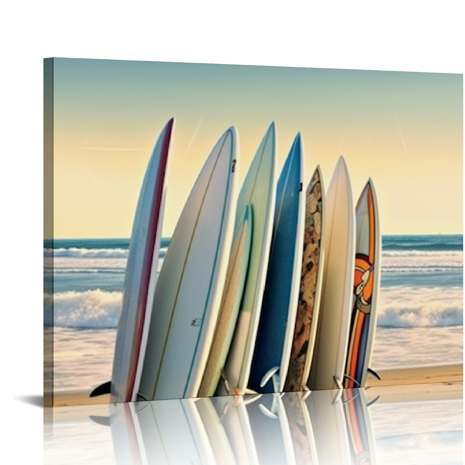 COMIO Costal Canvas Wall Art Pictures: Surfboards & Pink Car on Sand ...