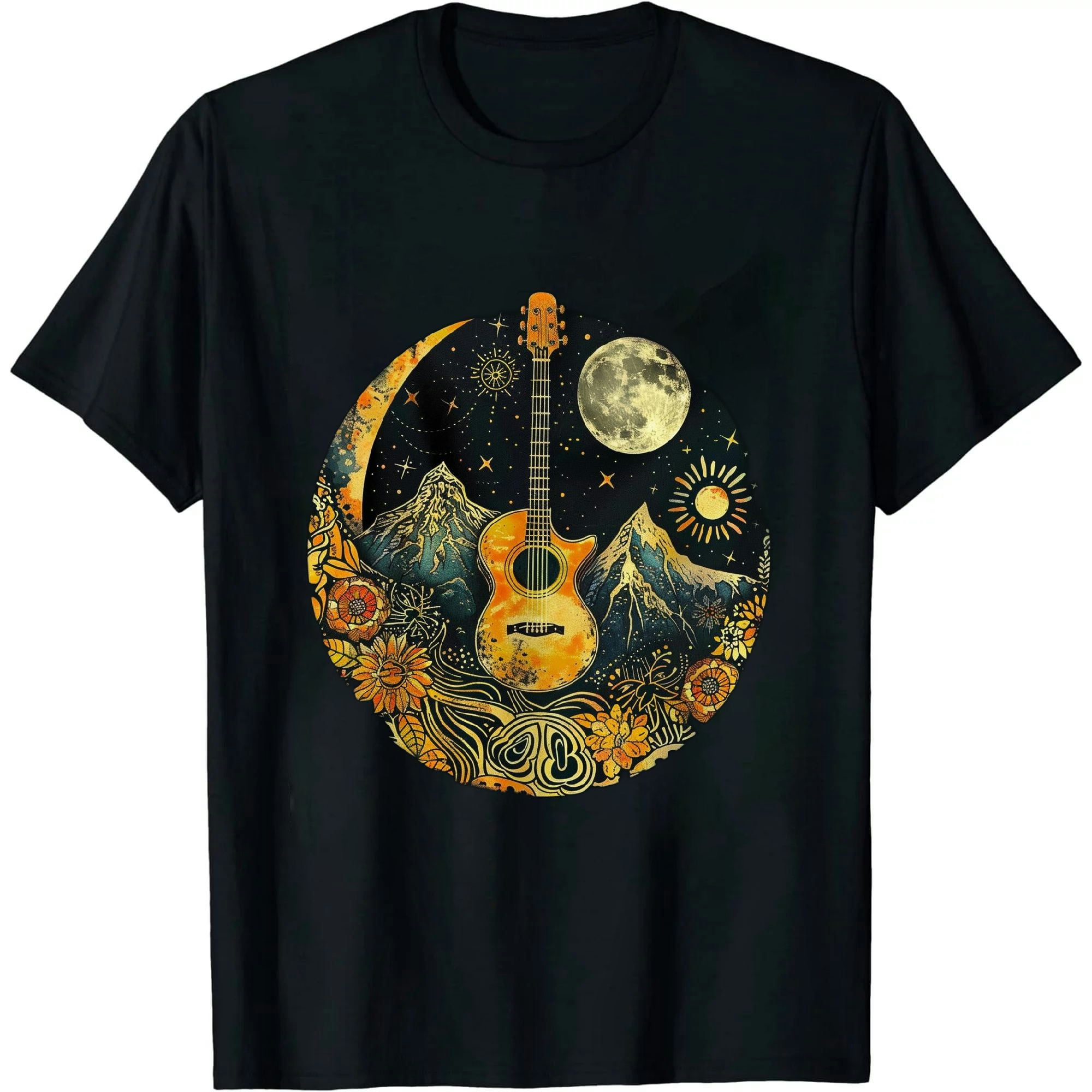 COMIO Cottagecore Acoustic Guitar With Moon, Sun And Stars T-Shirt ...
