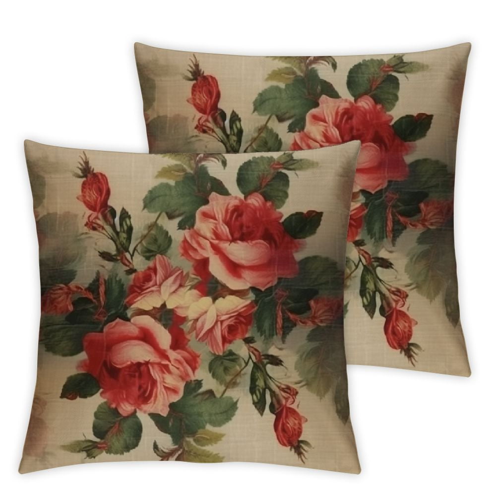 QZHH Couch Throw Pillows Vintage Shabby Chic Peach Pink Rose Floral ...
