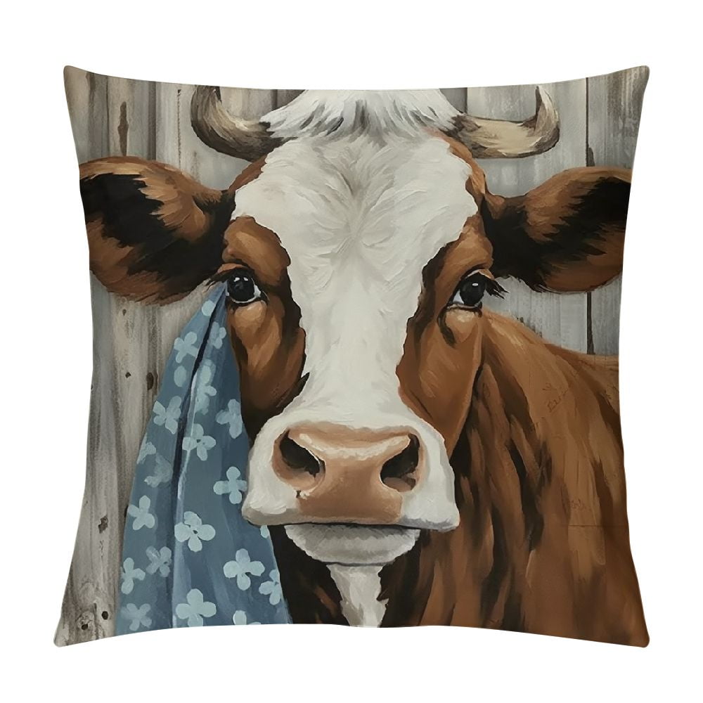 COMIO Cow Farmhouse Decor Throw Pillow Cover, Cow Prints Pillow Covers ...