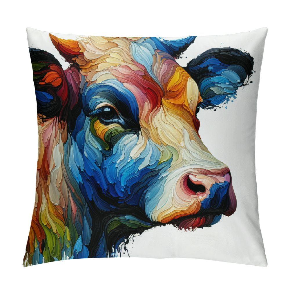 QZHH Cow Pastel Portrait Throw Pillow Case Cushion Cover Cute Cow Oil ...