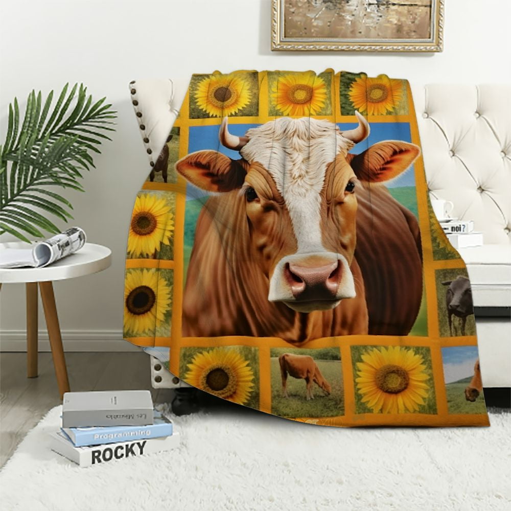 COMIO Cow Print Blanket Cozy Soft Warm Plush Brown Cow Throw Blanket ...