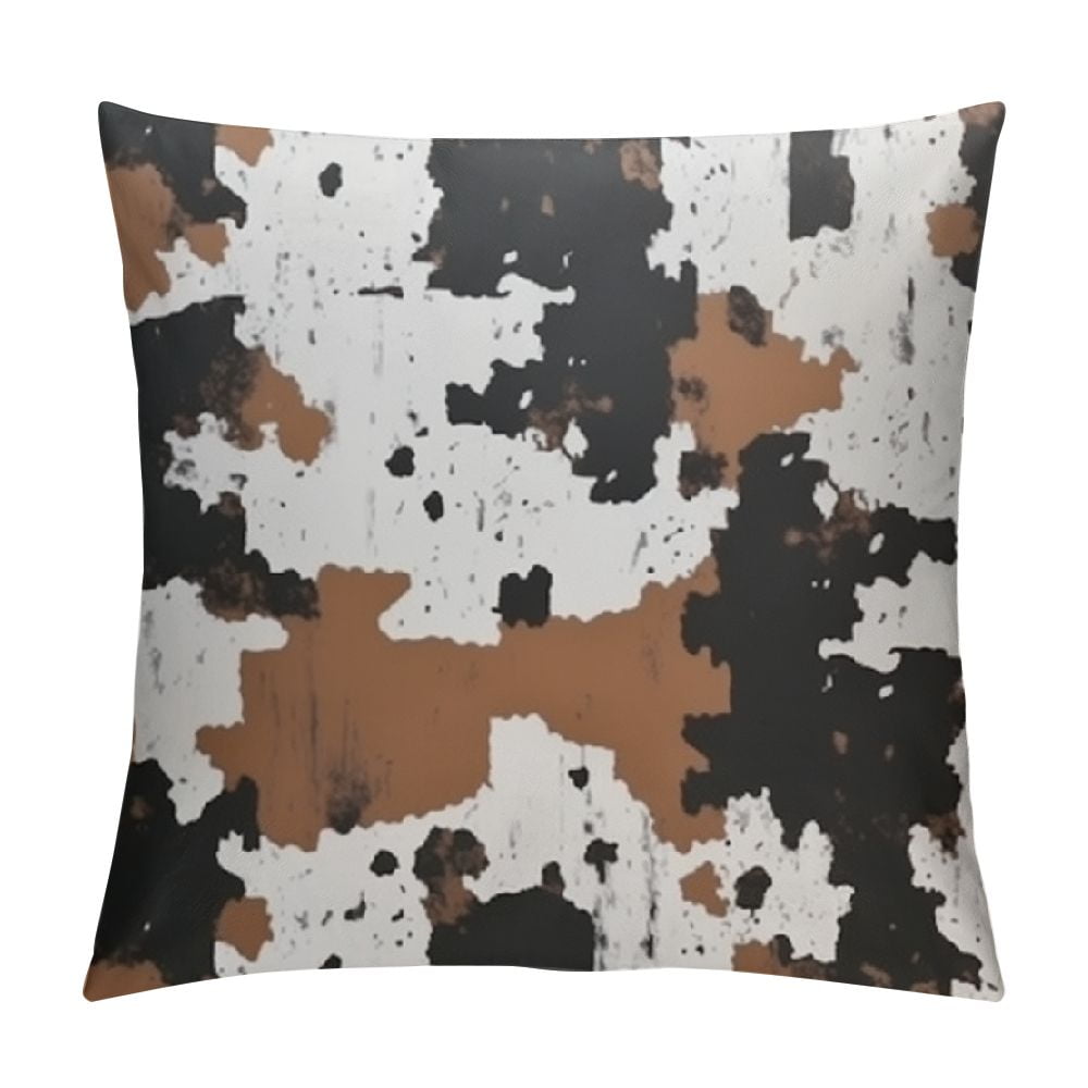 COMIO Cow Print Throw Pillow Cover Queen Western Cow White Brown ...
