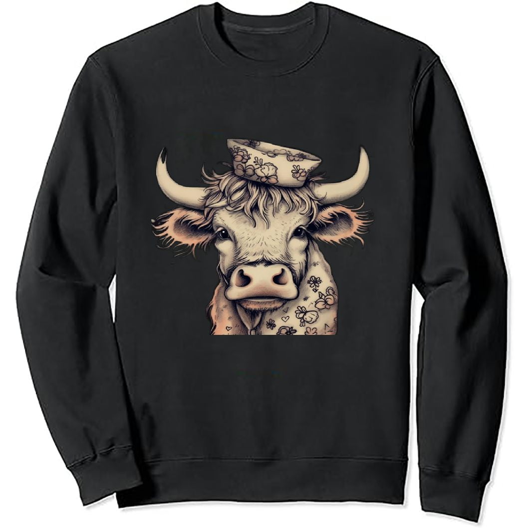 COMIO Cow Sweatshirt Women Highland Cow Pullover Sweatshirts Country ...