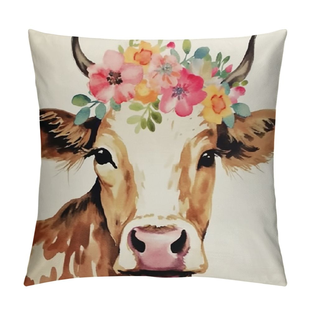 COMIO Cow Throw Pillow Cases Animal Theme Watercolor Decoration Pillow ...