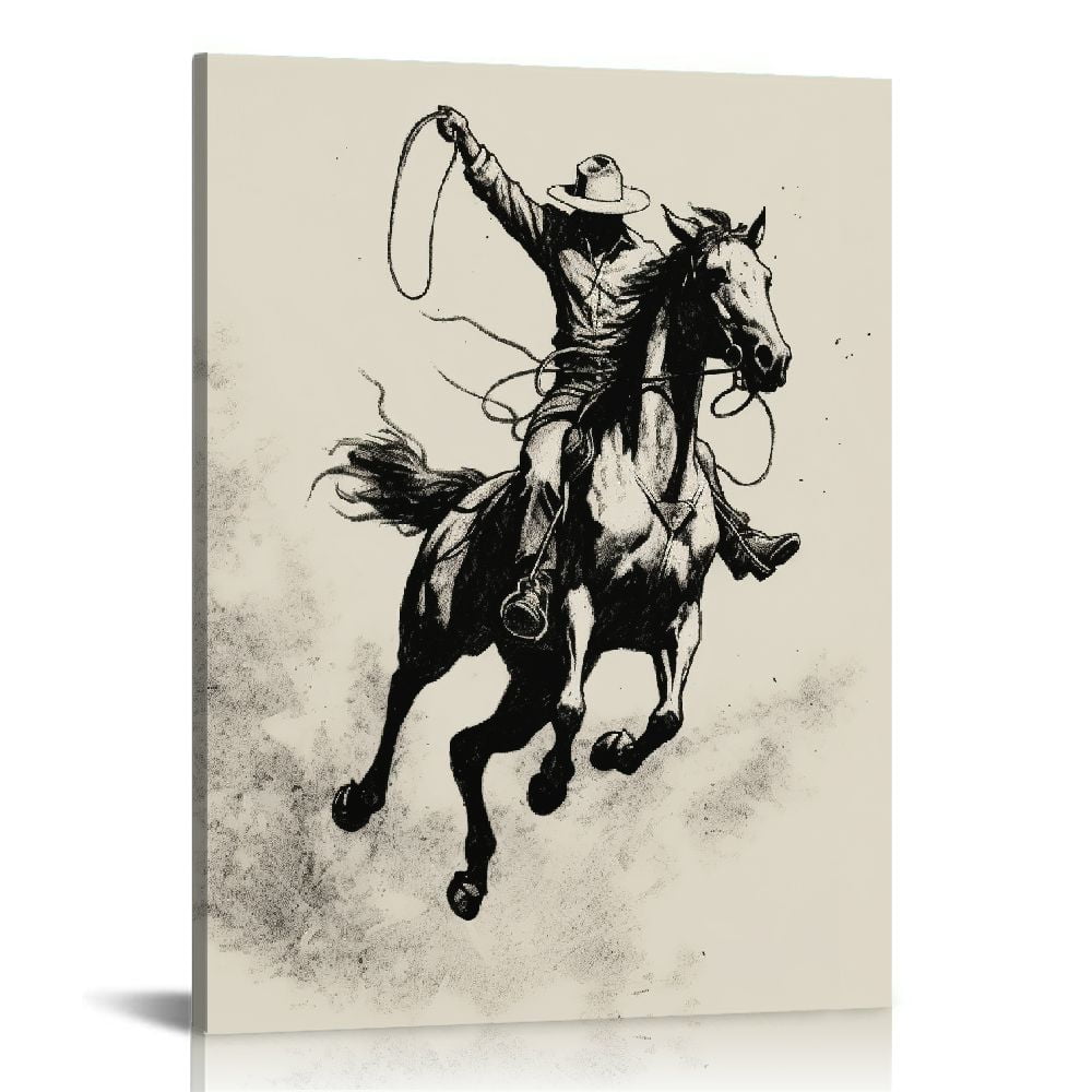 COMIO Cowboy Poster - Retro Cowboy on Bucking Horse Print - Rodeo Art ...