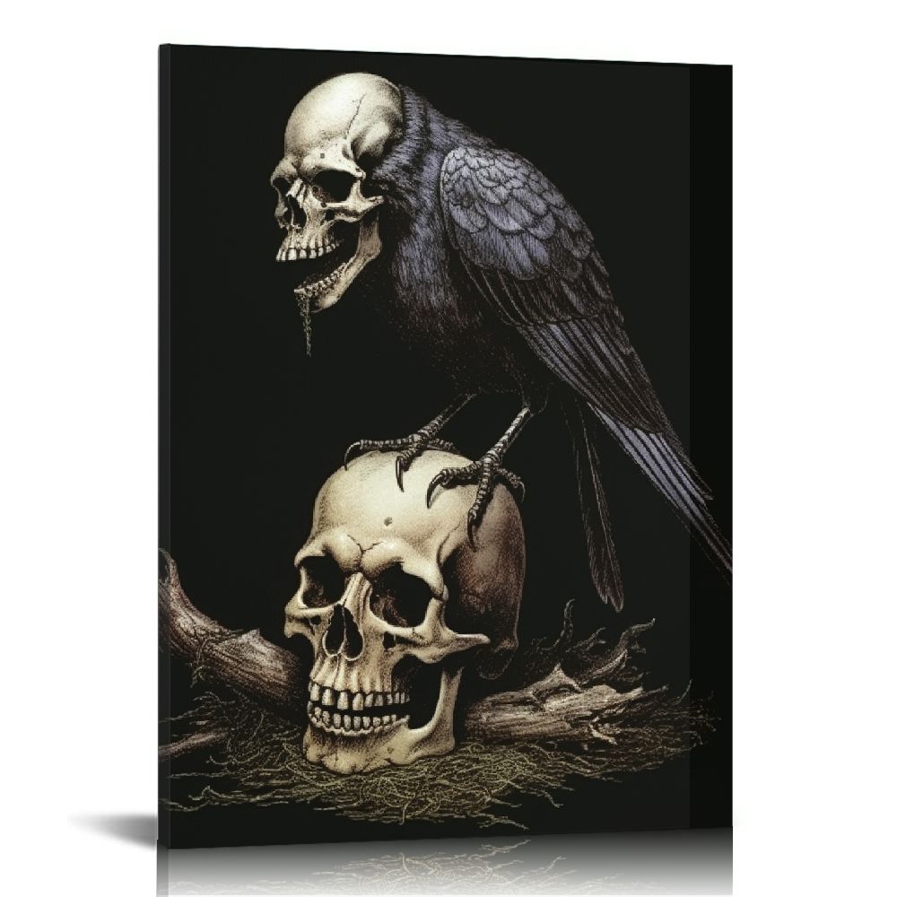 COMIO Crow On A Skull Gothic Macabre Art Canvas Wall Art Prints,Raven ...