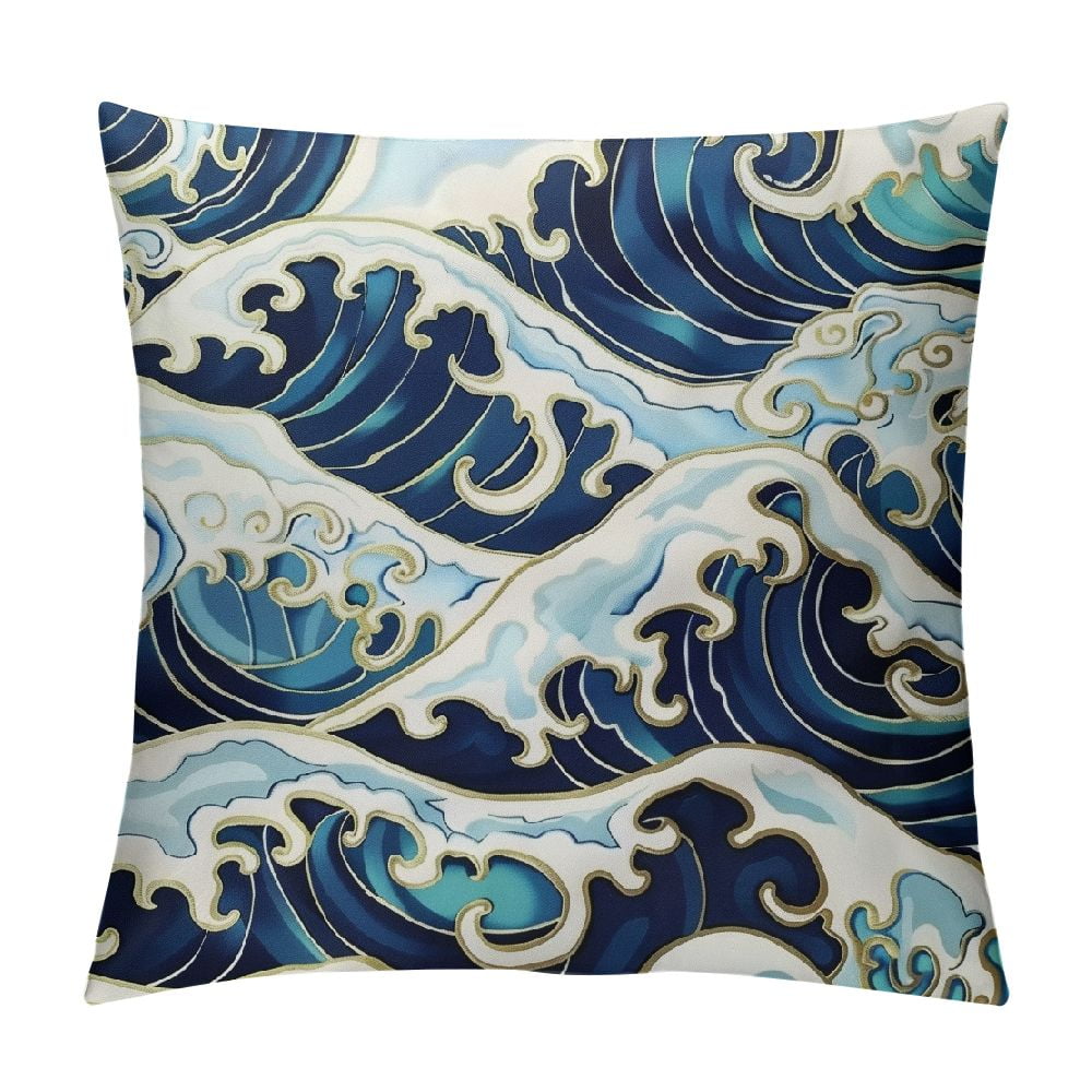 COMIO Cushion Covers Blue Ocean Waves Foam Splashes Traditional ...