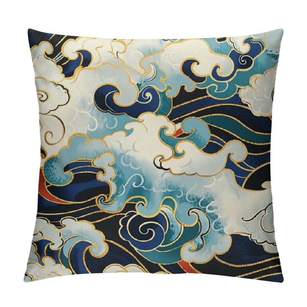 COMIO Cushion Covers Blue Ocean Waves Foam Splashes Traditional ...