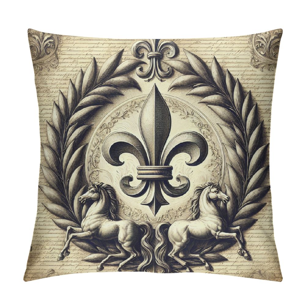 COMIO Cushion Covers Retro Letter Paper Fleur De Lis Vintage Style ...