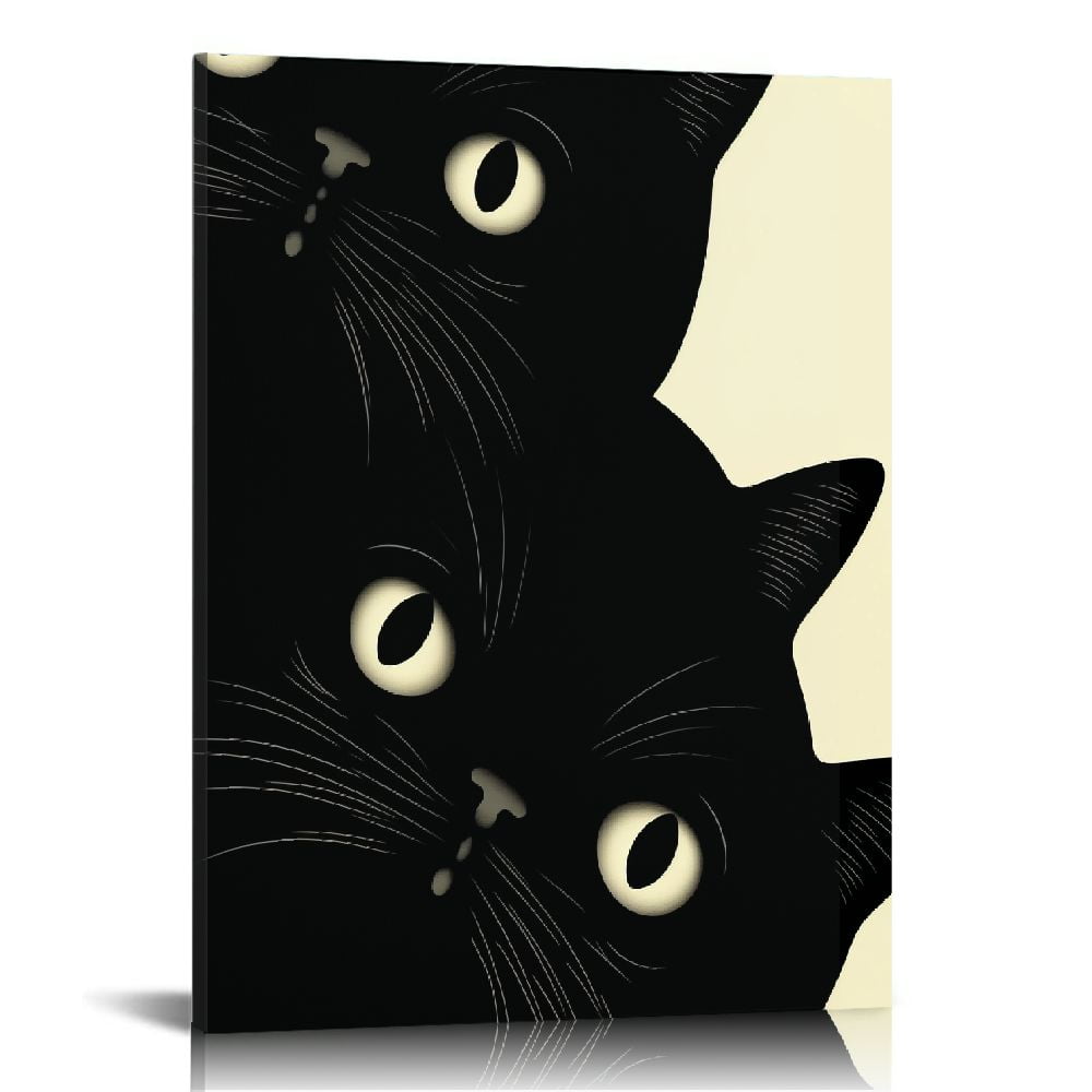 COMIO Cute Abstract Poster of Three Peeking Kittens Funky Black Cat Canvas Wall Art Funny ...