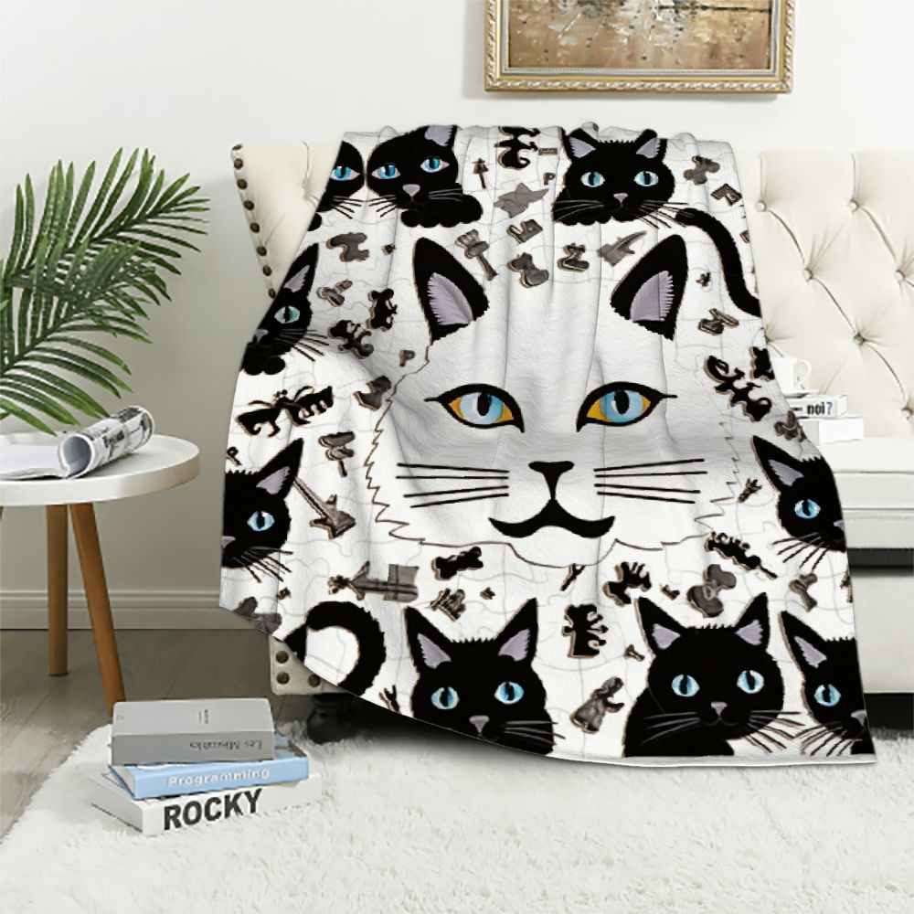 COMIO Cute Black Cat Throw Blanket Soft Lightweight Warm Flannel ...