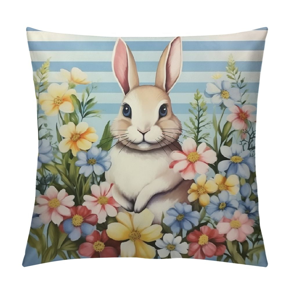 COMIO Cute Bunny Easter Pillow Covers Egg Rabbit Floral Decorative ...