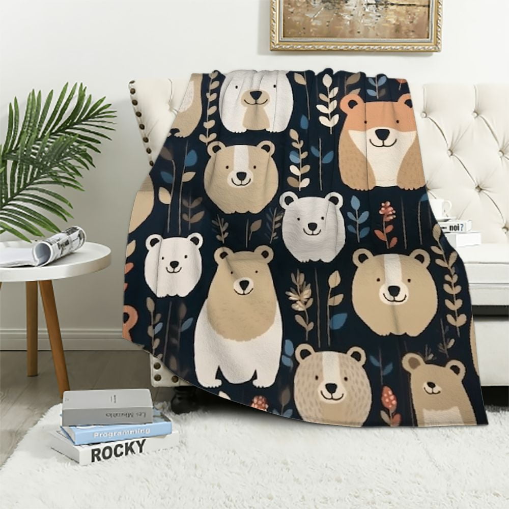 COMIO Cute Cartoon Bear Throw Blanket Soft Cozy Plush Blanket, 3D ...