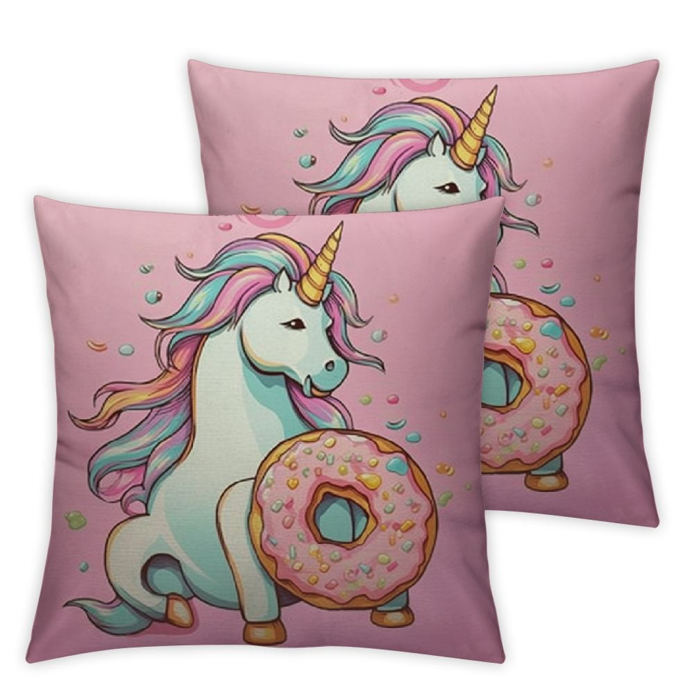 COMIO Cute Cartoon Unicorn Eating Donuts Throw Pillow Case Cushion ...