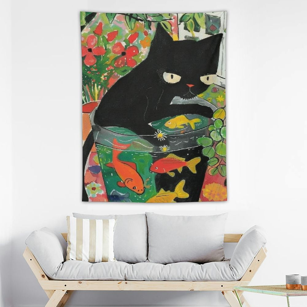 COMIO Cute Cat Tapestry for Bedroom Aesthetic Funny Cat in the Floral ...