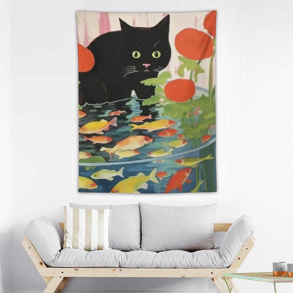 COMIO Cute Cat Tapestry for Bedroom Aesthetic Funny Cat in the Floral ...