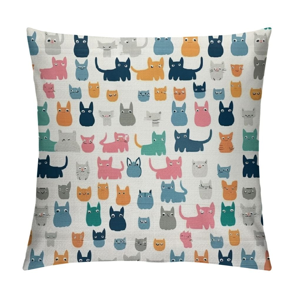 MLJA Cute Cat Throw Pillow Cover Colorful Cartoon Cat Kitten Pattern ...
