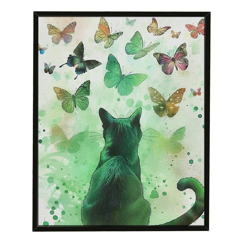 COMIO Cute Colorful Cat Wall Art Prints Decor, Watercolor Cat with Butterfly Art Posters ...