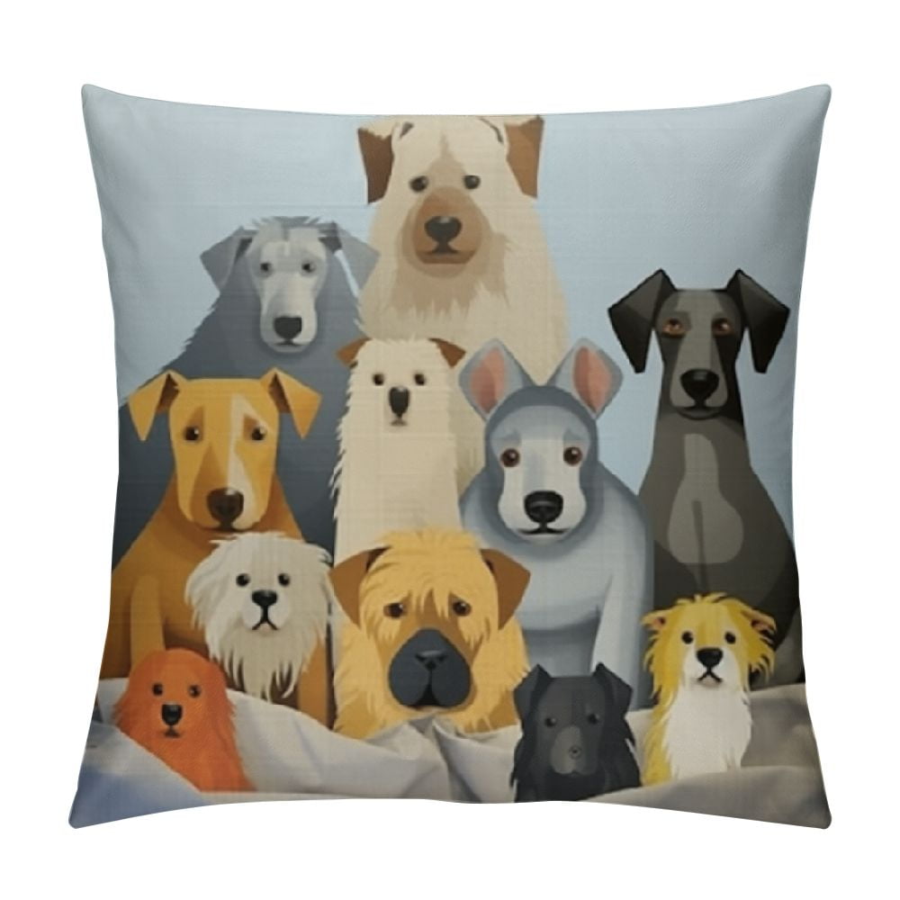MLJA Cute Dogs Pillow Cover Puppy Pets Animals Funny Cartoon Dogs Lover Dalmatian Colorful ...