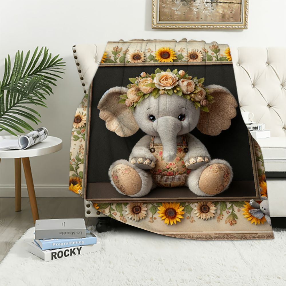 COMIO Cute Elephant Sunflower Blanket Elephant Gifts for Women Girls ...