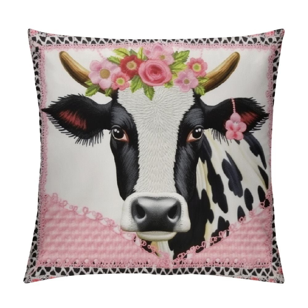 COMIO Cute Farm Cow Throw Pillow Covers Black White Pink Cowhide Print ...