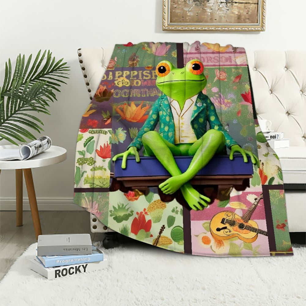 COMIO Cute Frog Blanket for Kids Soft Flannel Blankets Cozy Fuzzy Frog ...
