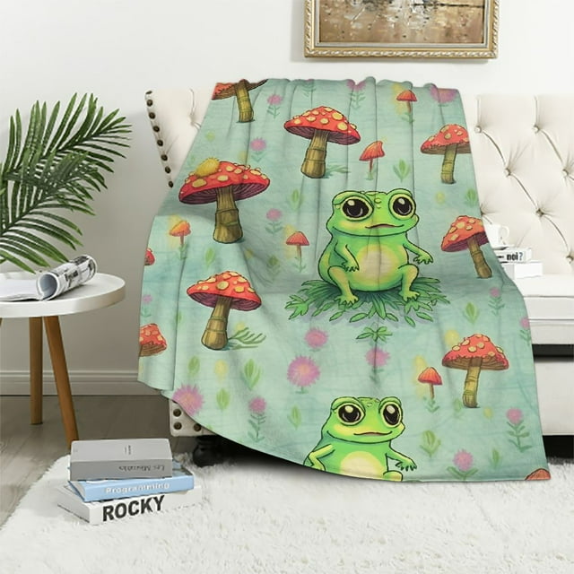 COMIO Cute Frog Mushroom Blanket Soft Fuzzy Flannel Plush Throw Blanket ...