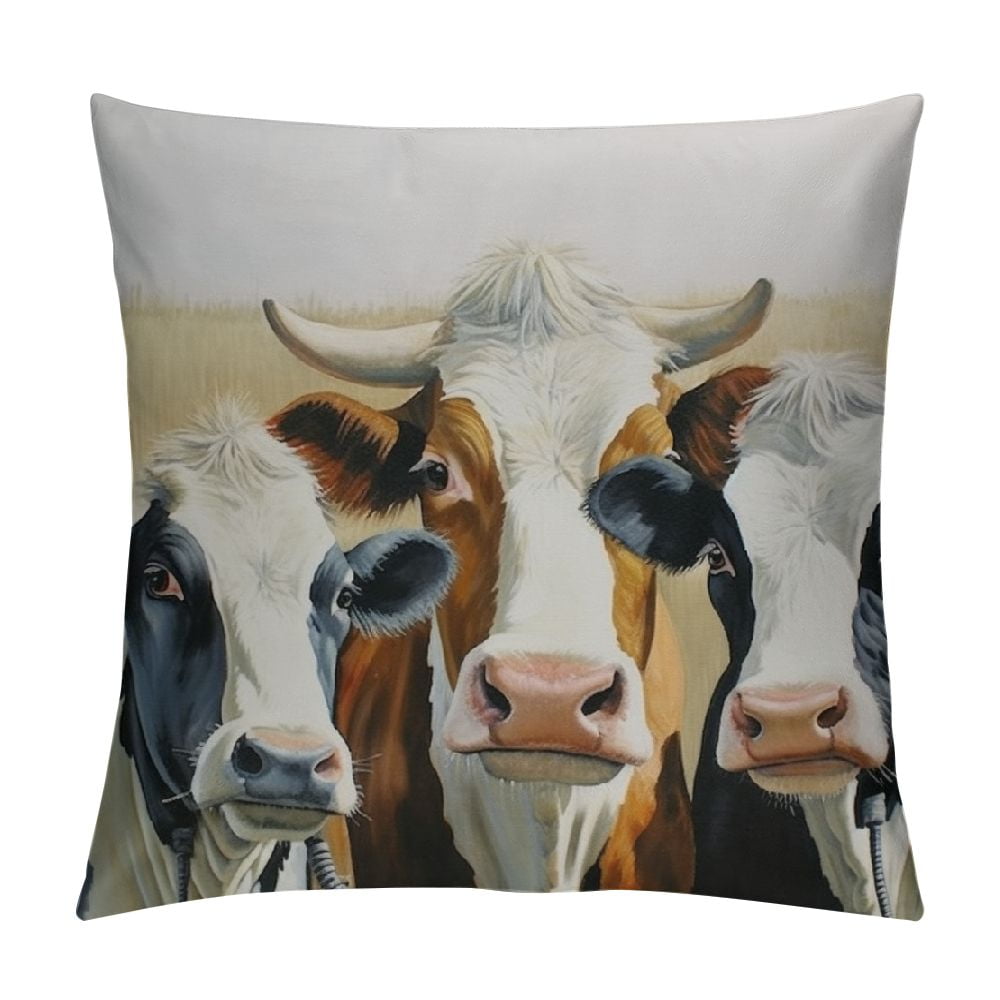 COMIO Cute Funny Cow Decorative Throw Pillow Cover Square Fabric Modern ...
