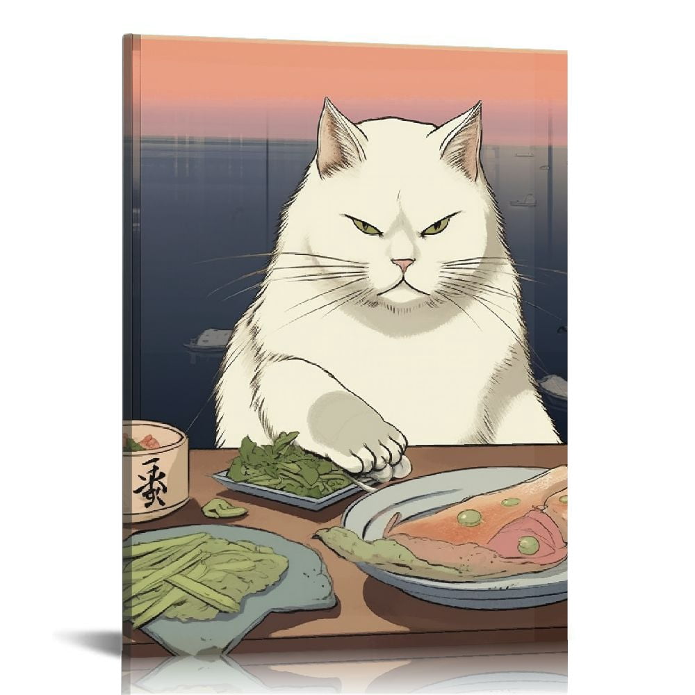 MLJA Cute Funny Japanese Cat Wall Art Set of 2,12x20in, Vintage ...