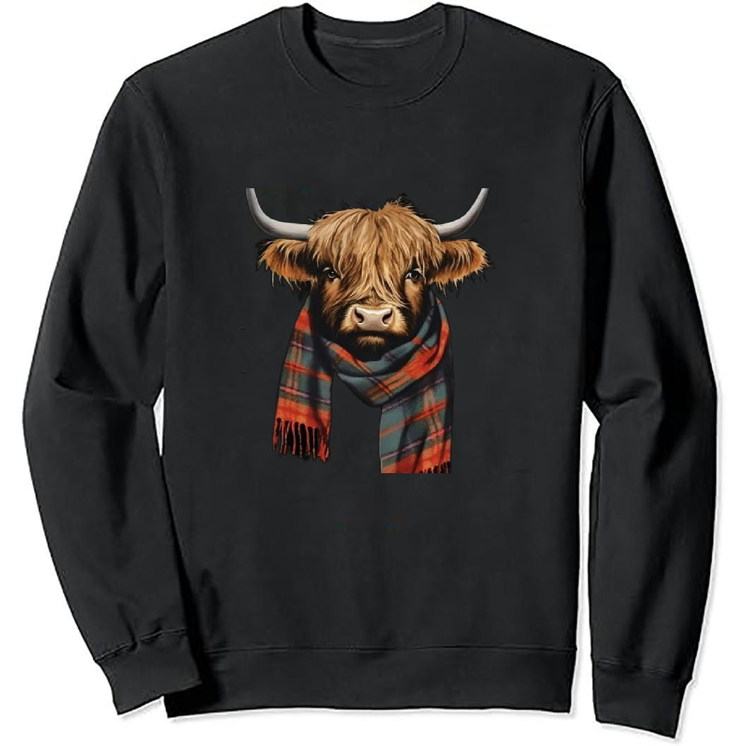 COMIO Cute Highland Cow Wearing Buffalo Plaid Scarf Farming Farmer ...