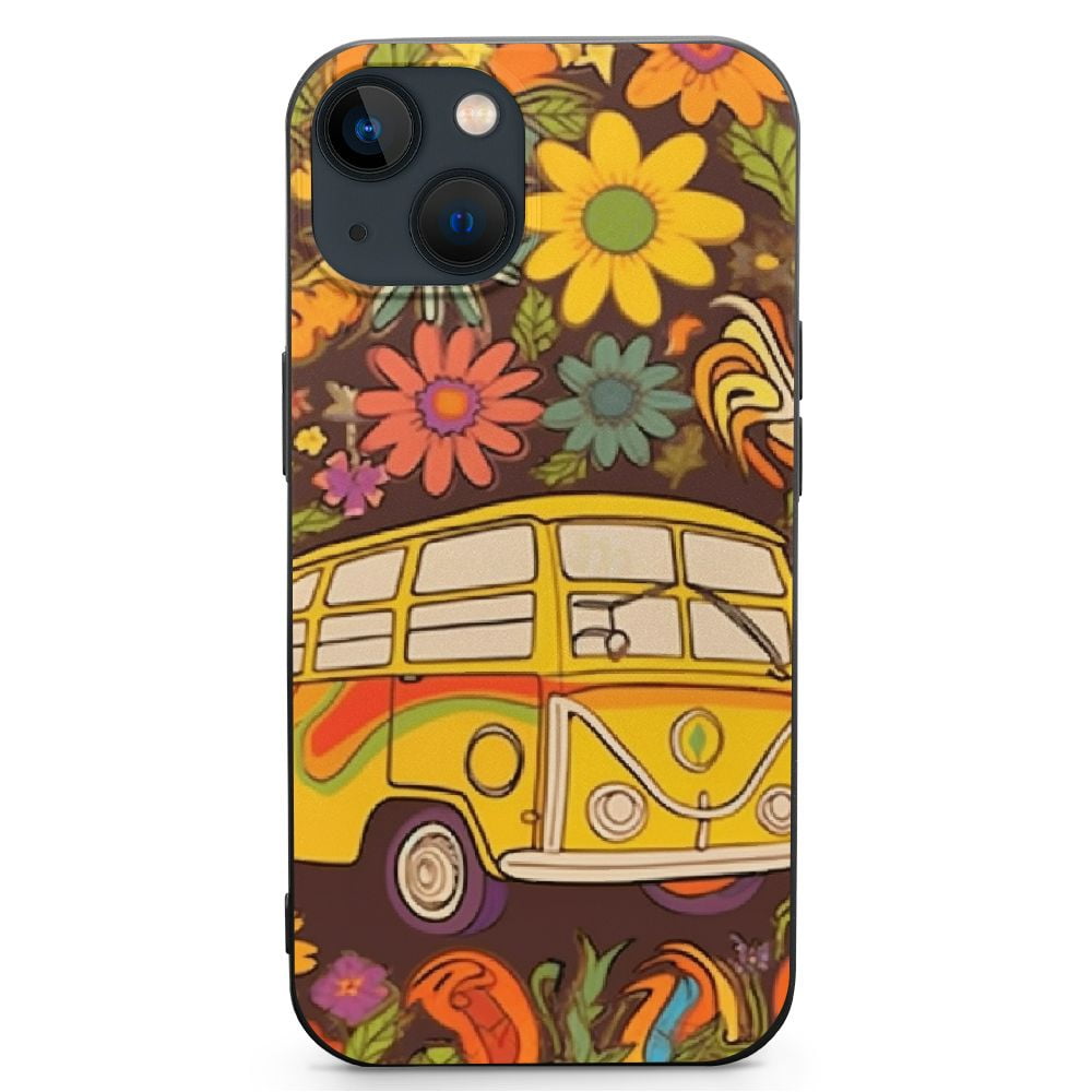COMIO Cute Hippie Bus Flowers Peace Signs Case for iPhone 14 Pro, Retro ...