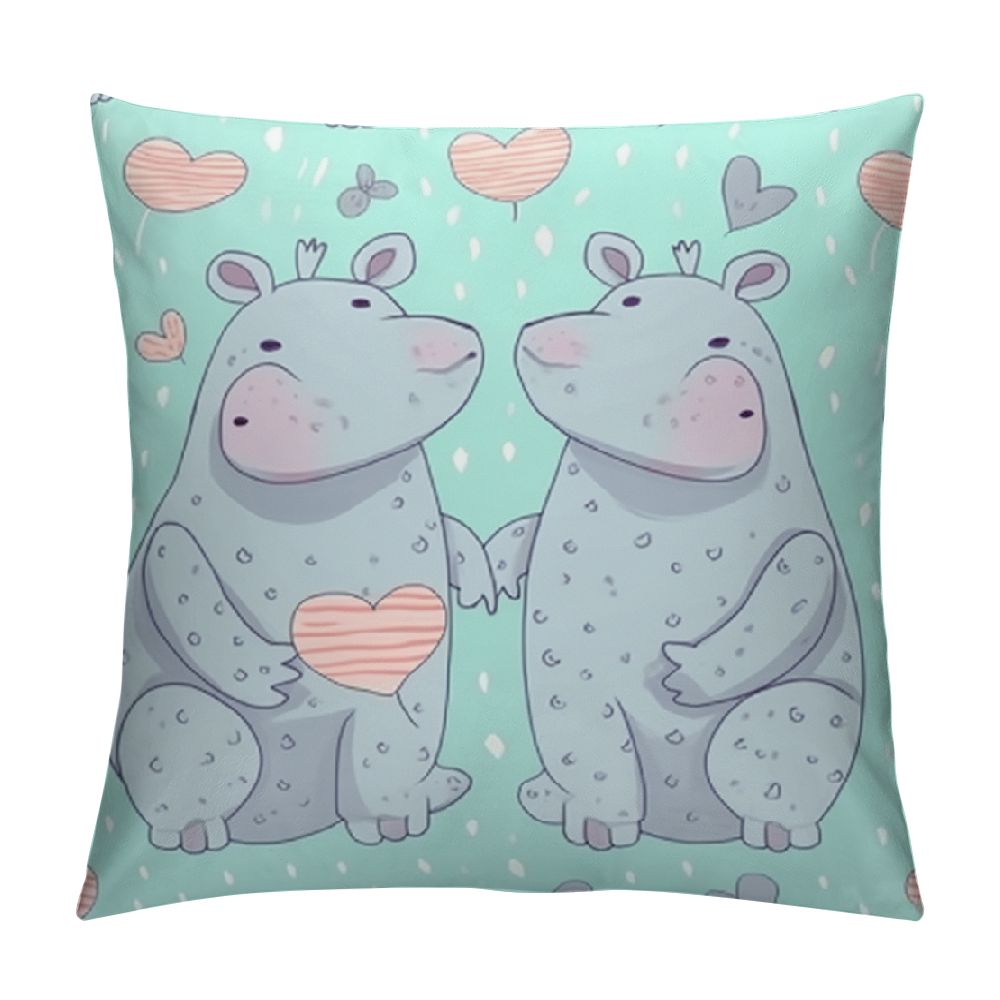 COMIO Cute Hippo Pillow Covers Trimmed Pillow Cover Cushion Case for ...
