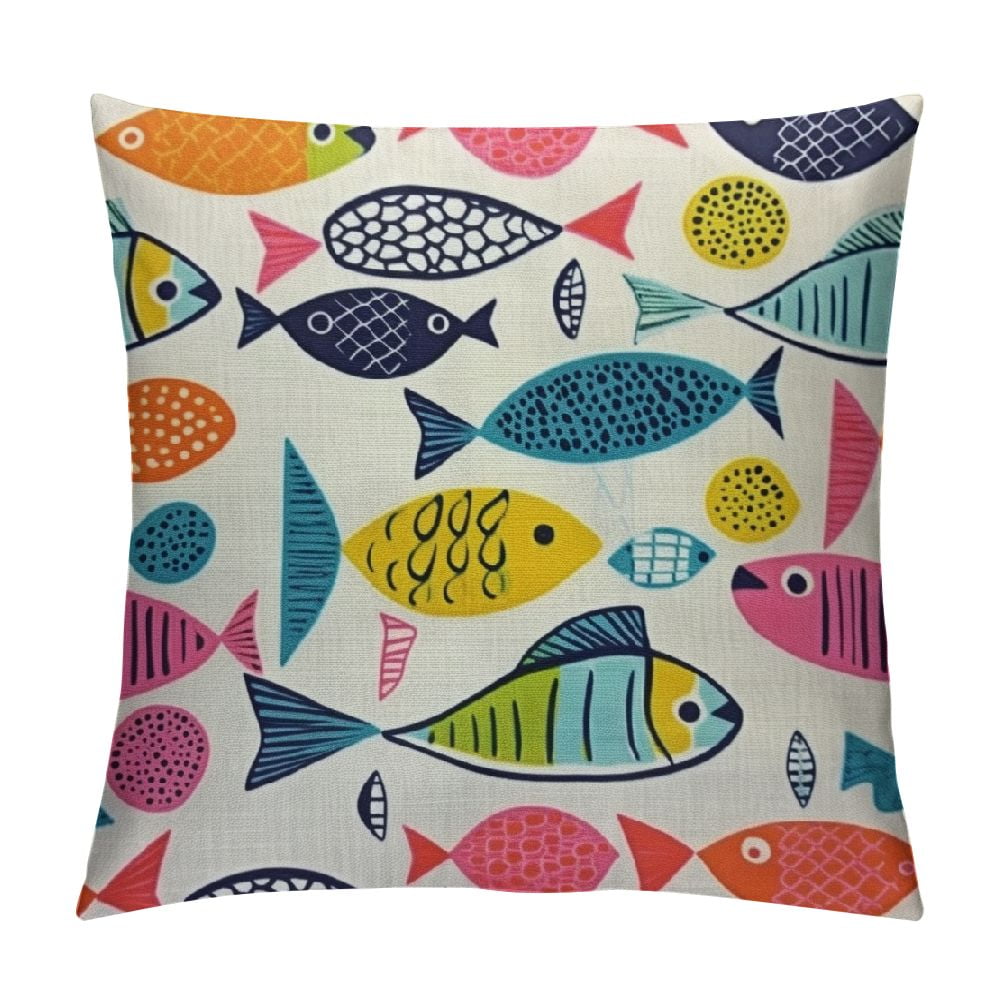 MLJA Cute Line Fish Throw Pillow Cover， Cases,Cartoon Colorful Doodle ...