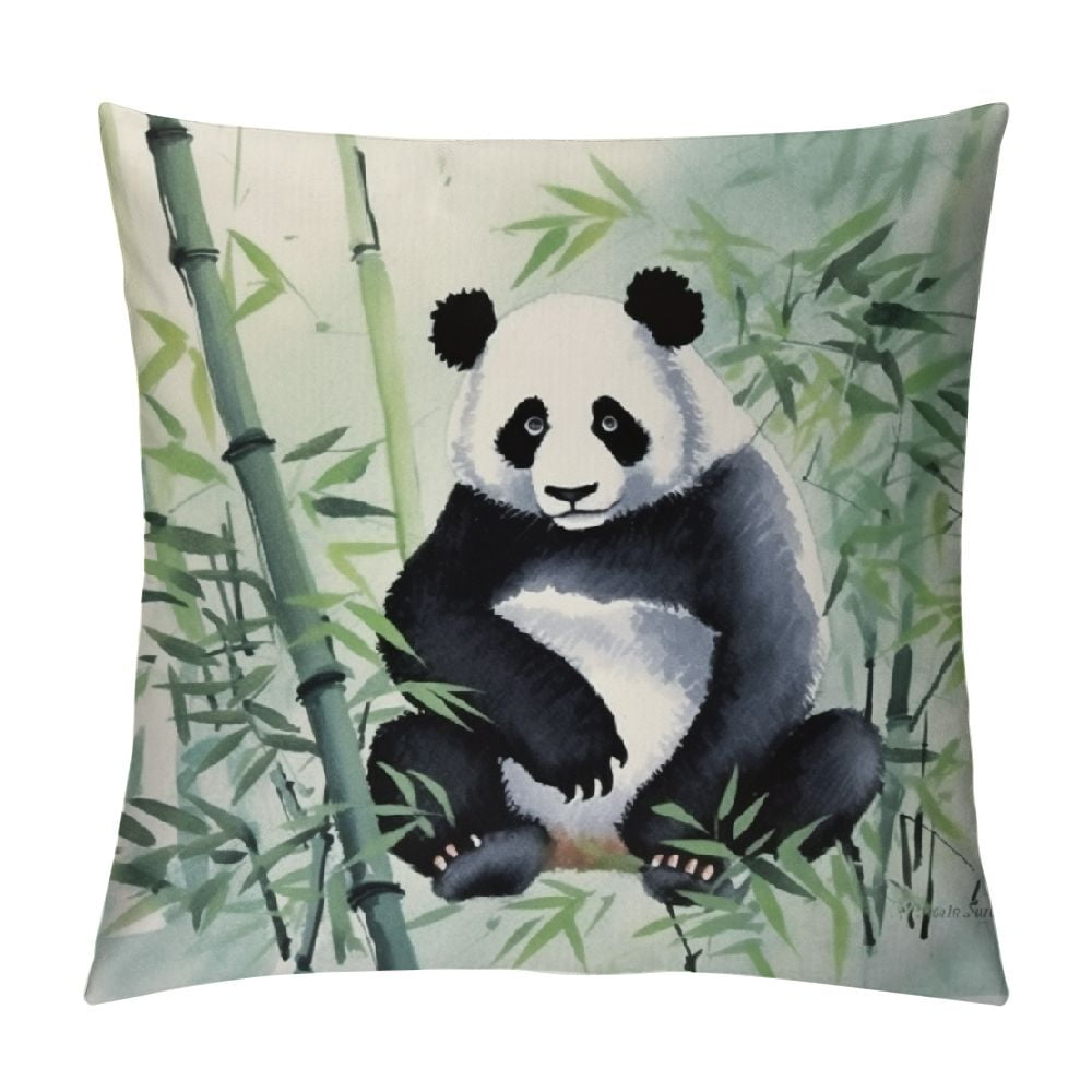 COMIO Cute Panda Pillow Cover Watercolor Lovely Wild Animal Bamboo ...
